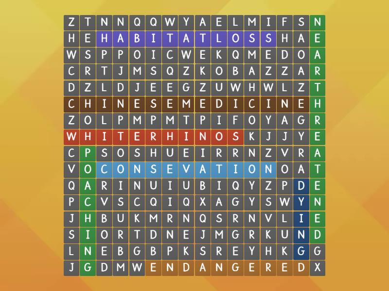 Word Search White Rhinos - Sopa de letras