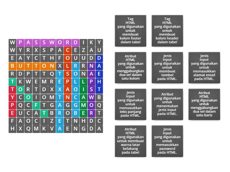 HTML Tabel dan Input (Mencari Kata) - Wordsearch