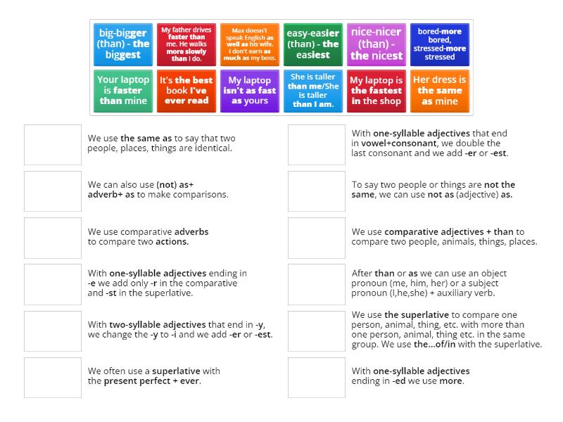EF Int Unit 3A Comparative, superlative adjectives - rules - Match up