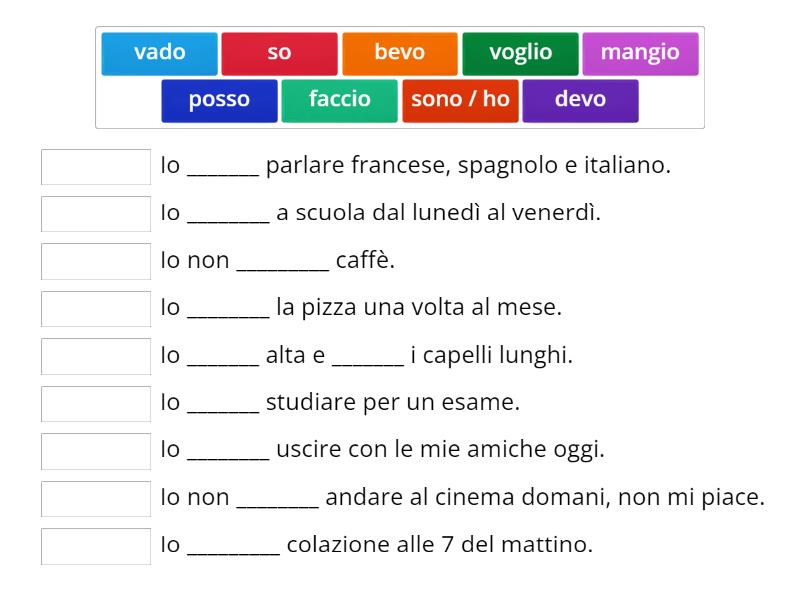 I 10 verbi più comuni in italiano - Match up