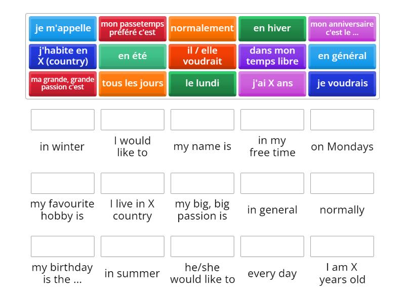Y7 French Freetime and leisure activities - Match up