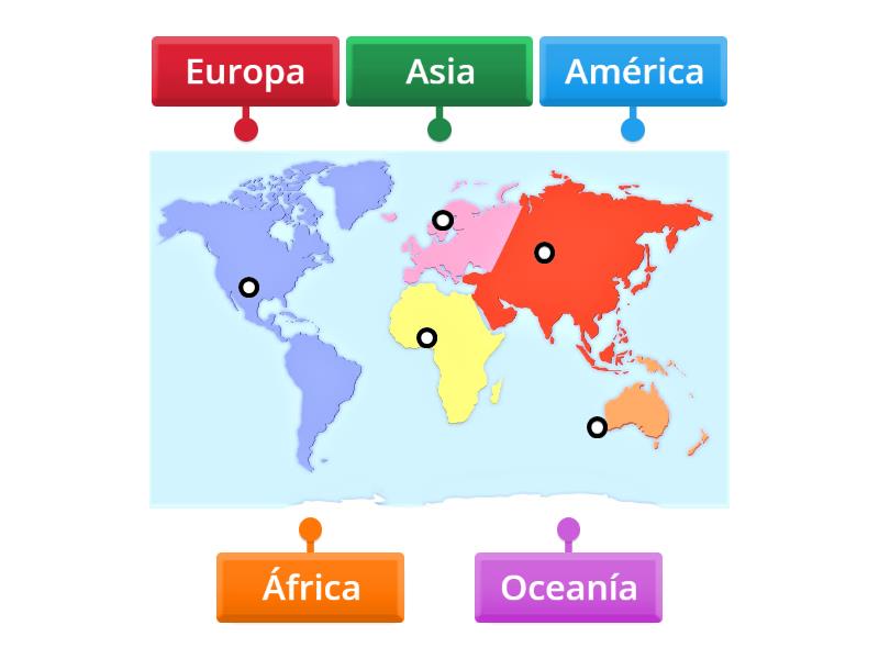 Los continentes en el mundo - Labelled diagram