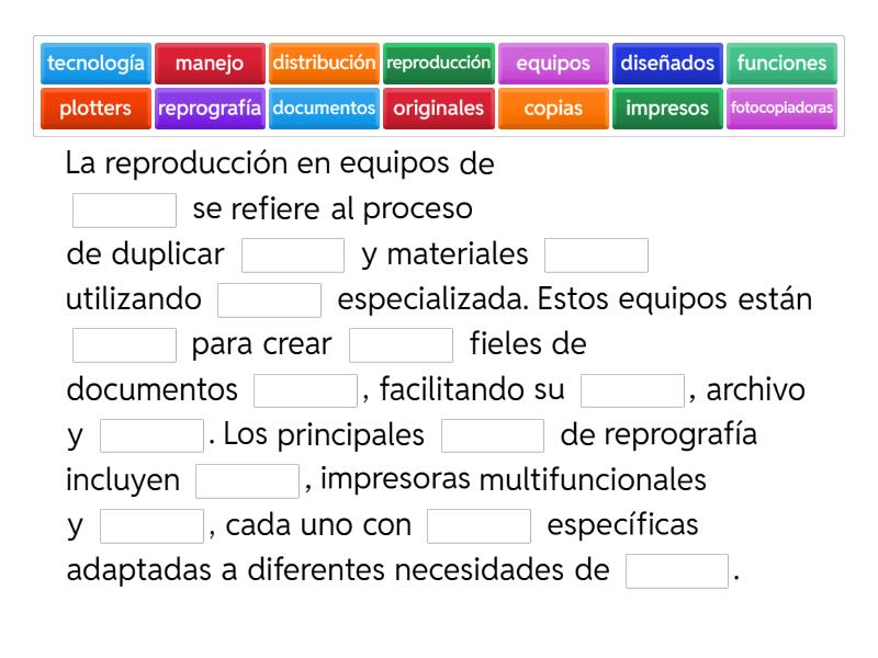 Reproducción en equipos de reprografía - Lengkapi kalimatnya