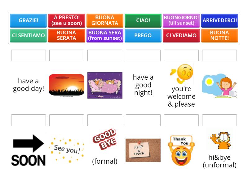 A1.1 - I SALUTI * the greetings - Match up