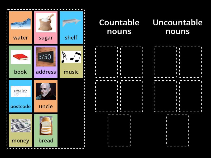 Gold Experience A2 - Countable and uncountable nouns - Ordenar por grupo