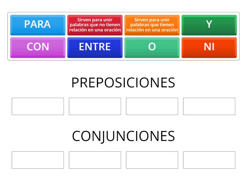 preposiciones y conjunciones - Group sort
