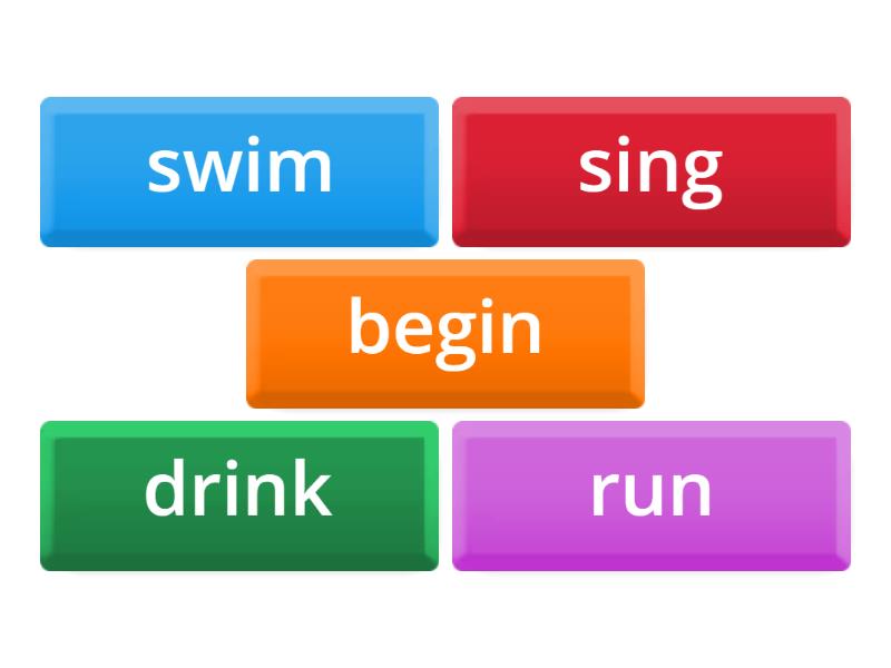 IRREGULAR VERBS: begin, drink, run, sing, swim - Flip tiles