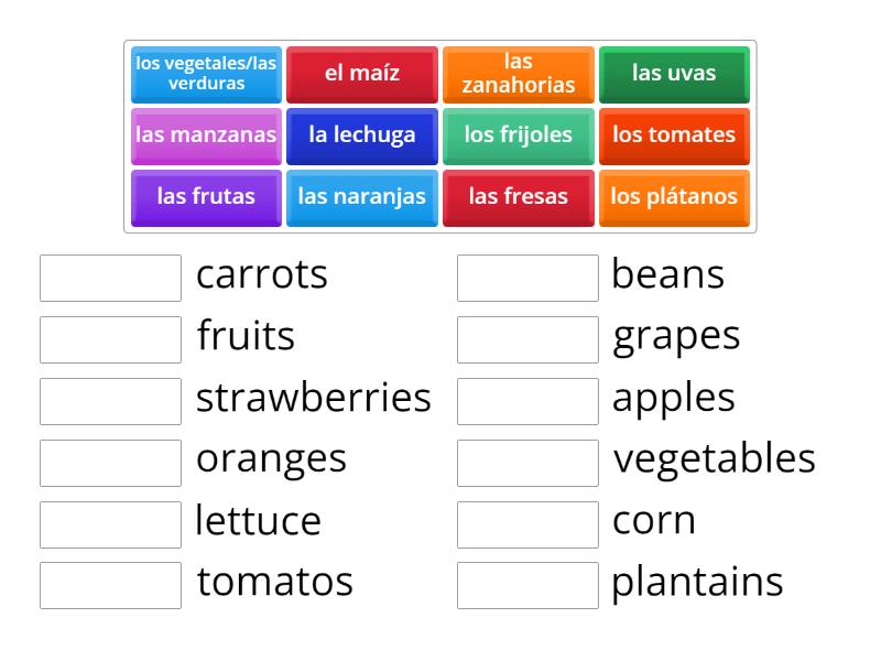 Frutas y Vegetales - Une las parejas