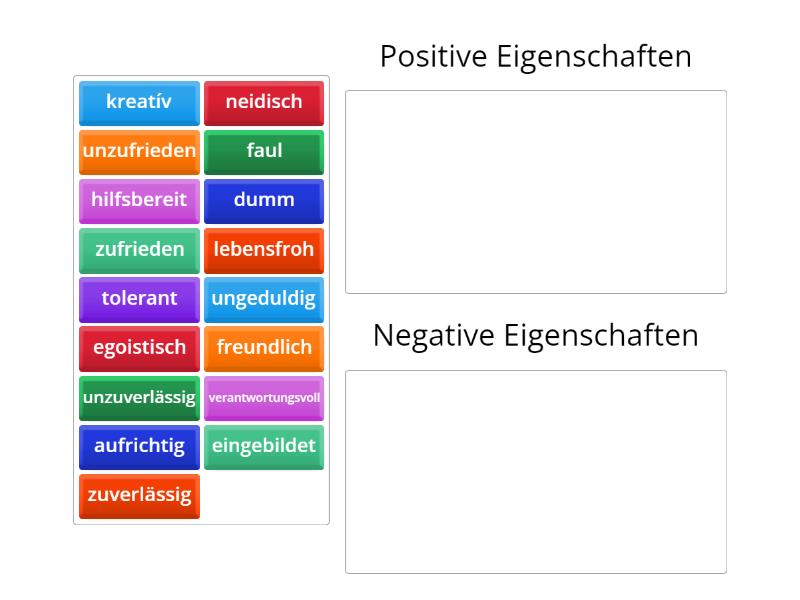 Positive und negative Eigenschaften - Die richtige Gruppe