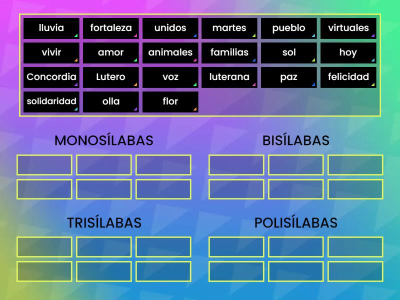 Clasificación de palabras según el número de sílabas - Ordenar por grupo