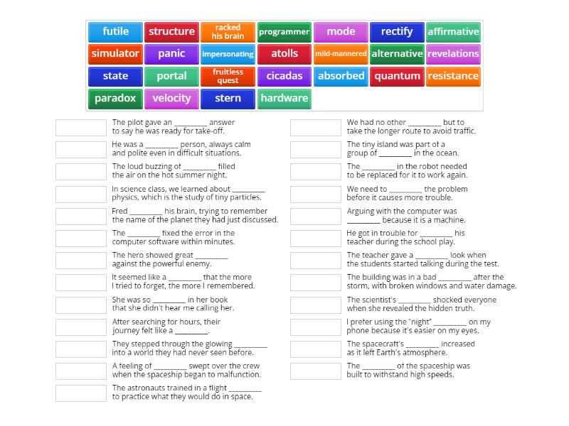 George's Cosmic Treasure Hunt - Ch 6 Vocabulary Sentences - Match up