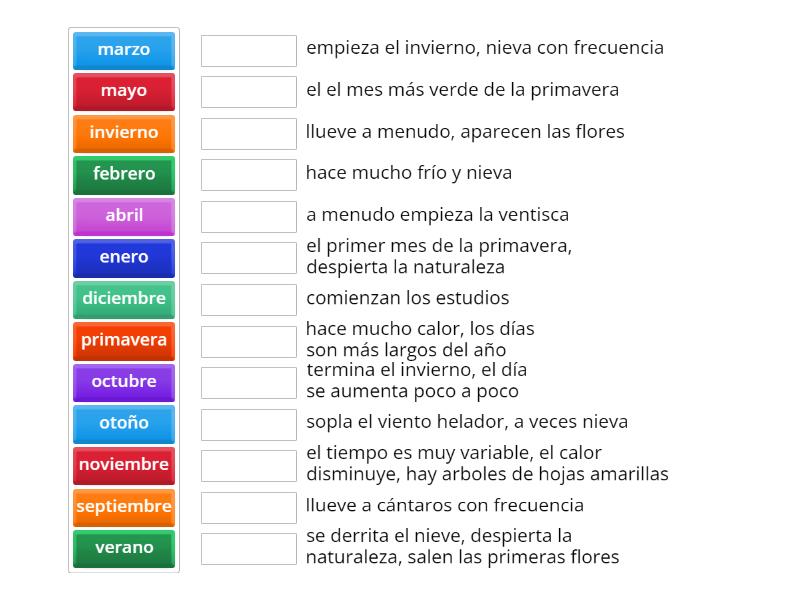las estaciones y meses - Une las parejas