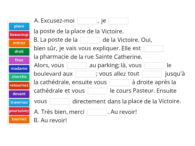 demander/indiquer le chemin - Dialogue - Missing word demander/indiquer le chemin - Dialogue - Missing word