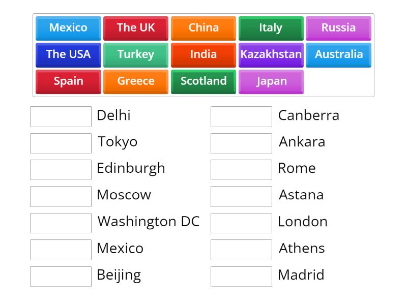 The countries and their capitals - Match up