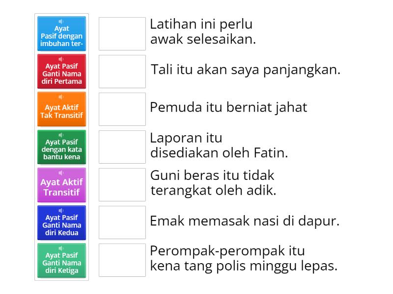 Suaikan ayat aktif dan ayat Pasif - Match up