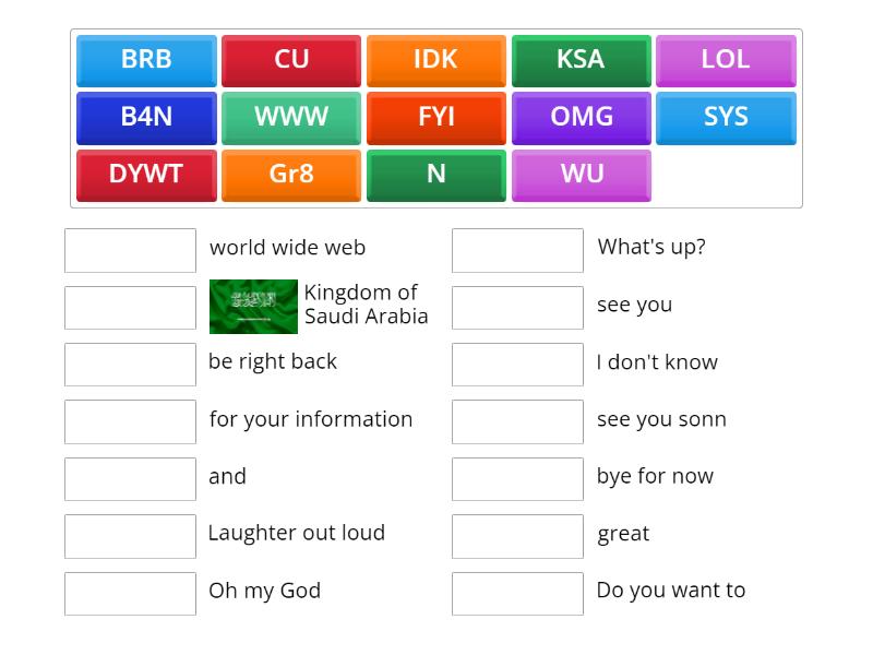 Texting Acronyms - Match up