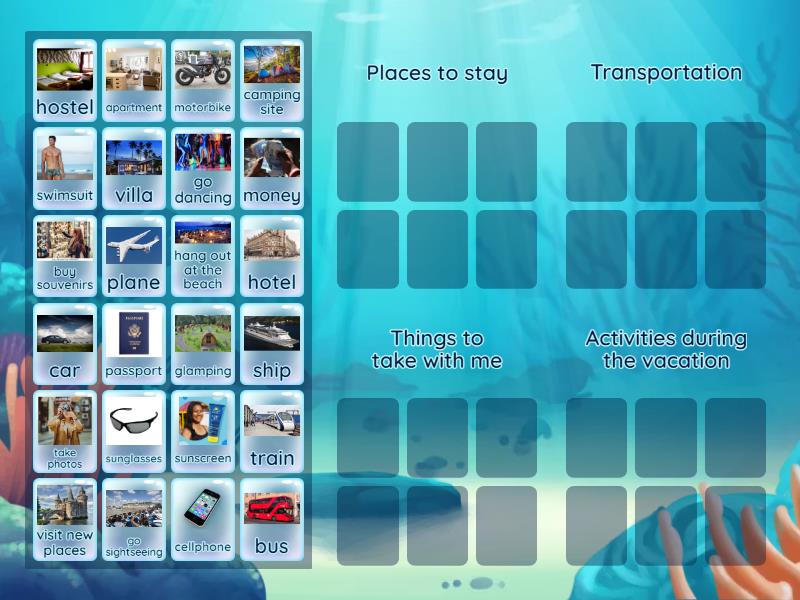 Travel essentials - Vocabulary - Group sort