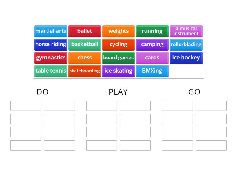 Do, go, or play? Classify the activities - Group sort