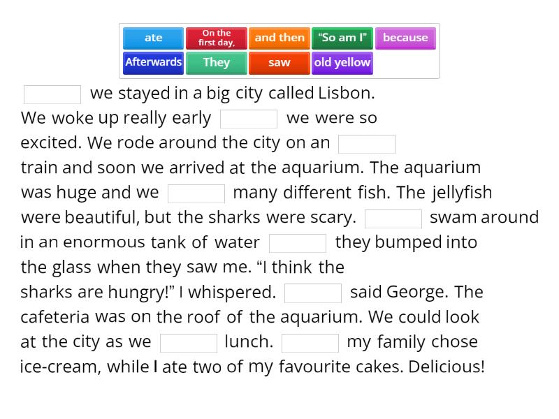 Recount - paragraph cloze activity - Complete the sentence