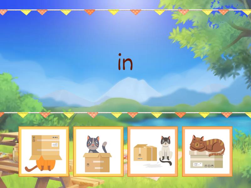 Cats prepositions in,on,under,next to - Find the match