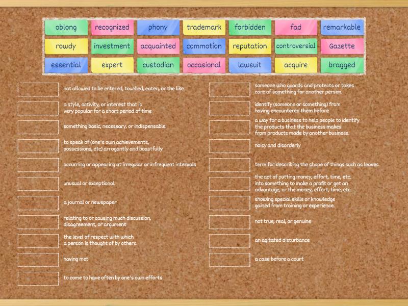 Frindle Vocabulary - Match up