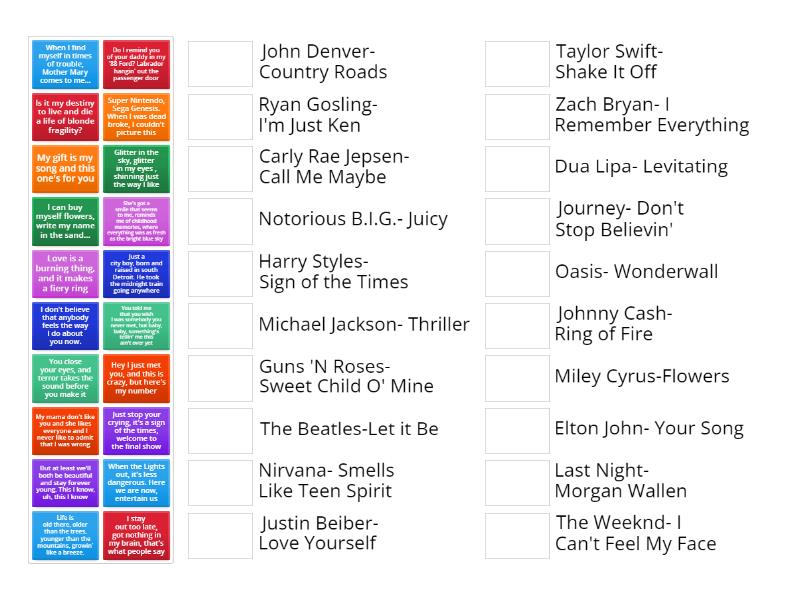 Music lyrics - Match up