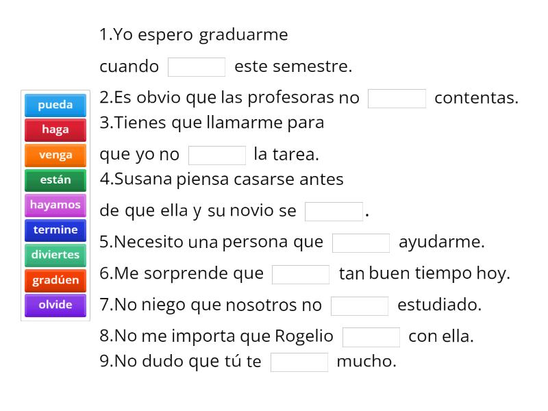 Subjunctive, indicative or infinitive Gap fill- Spanish - Complete the ...