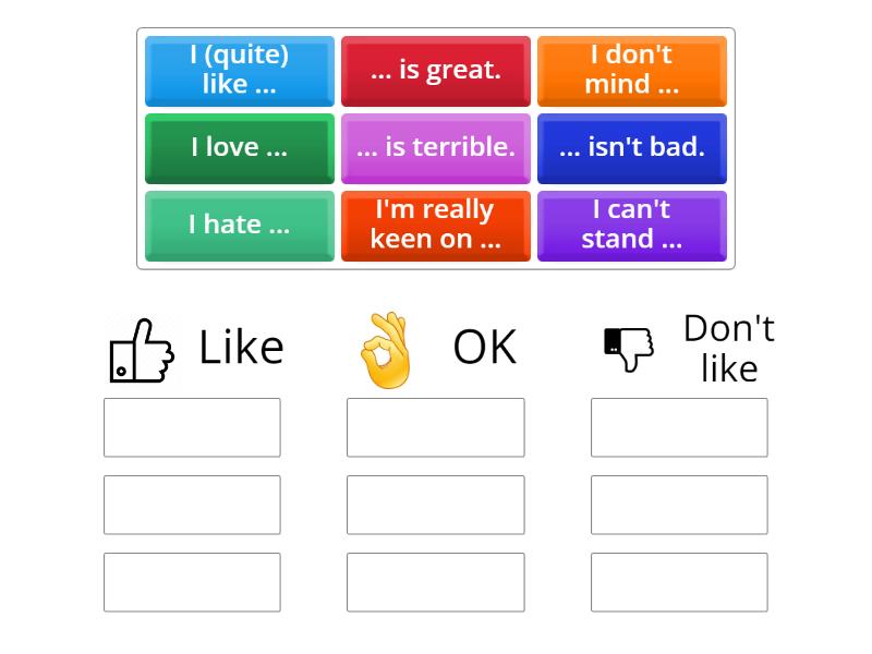 G10_Introduction_A.Vocabulary: Likes and Dislikes - Group sort