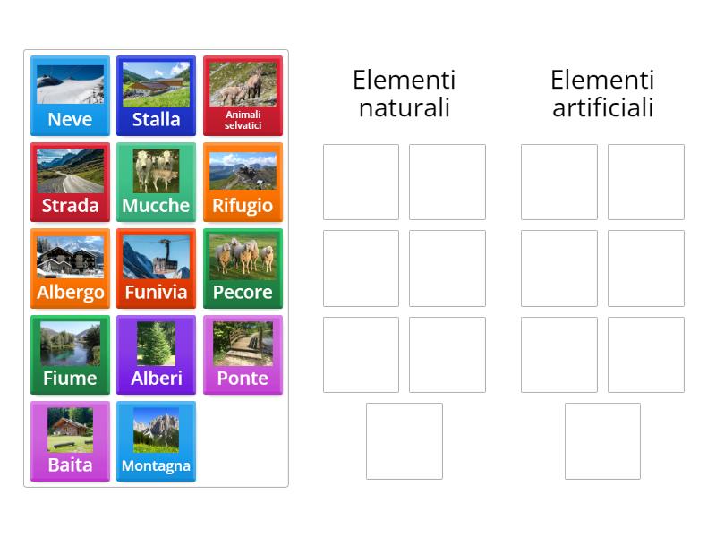 Elementi naturali e artificiali della montagna - Group sort