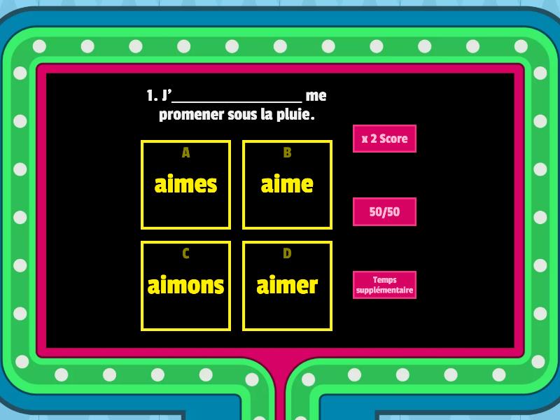 Verbe "aimer" au présent de l'indicatif - Concurso de preguntas