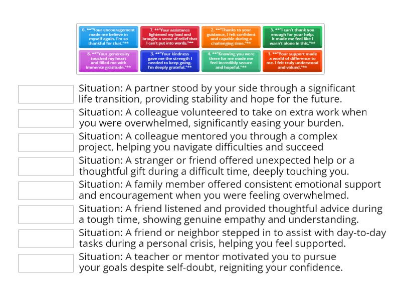 match the phrase with the situation - Match up
