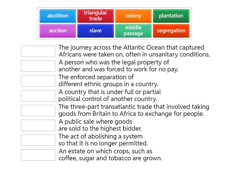 International Day for the Abolition of Slavery - Key vocabulary - Match up