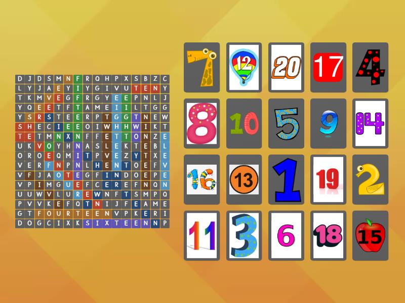 Numbers 1-20 - Caça-palavras