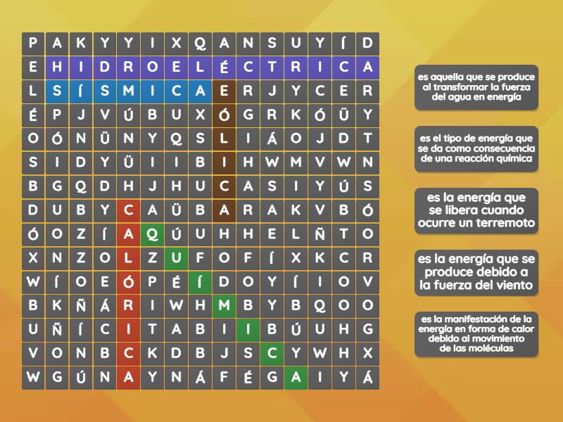 Práctica tipos energía 2024 - Sopa de letras