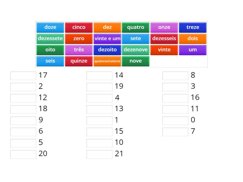 P1 TDC1.2 Numeros em portugues - Match up