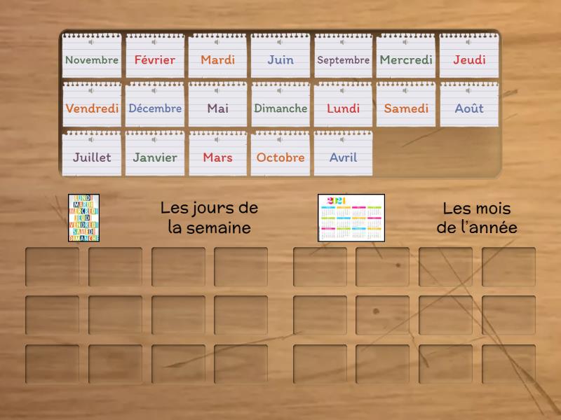 Les jours de la semaine et les mois de l'année - Group sort