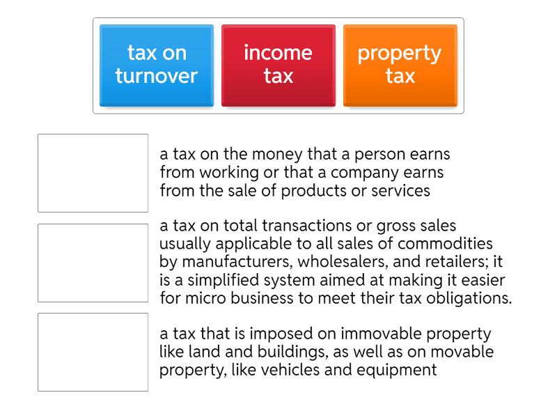 Types of taxes - Match up
