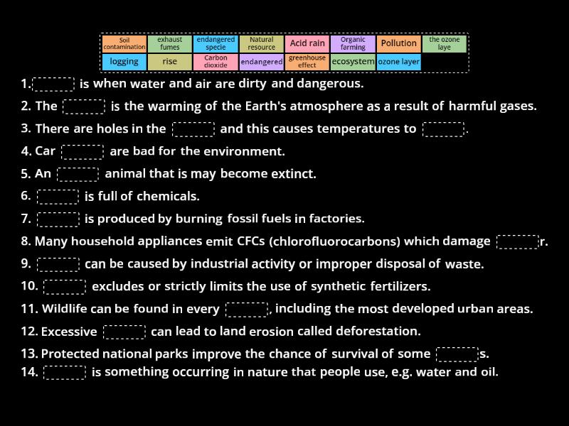 Environmental issues - Complete the sentence