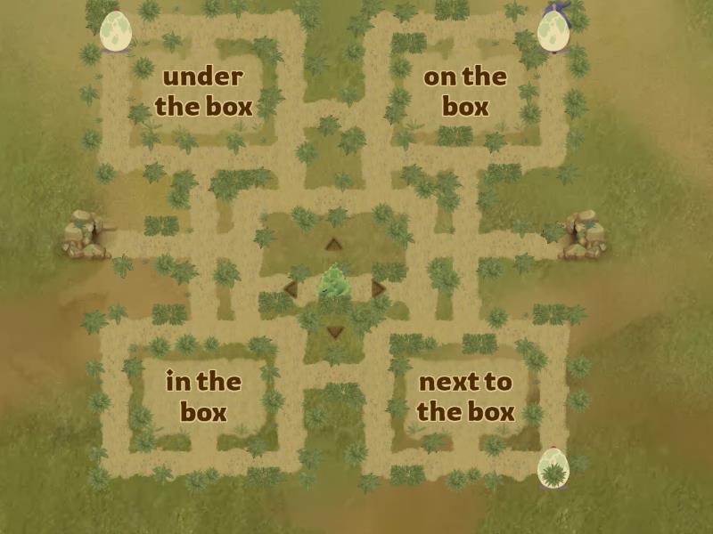Maze - prepositions (in, on, under, next to) - Persecución en el laberinto