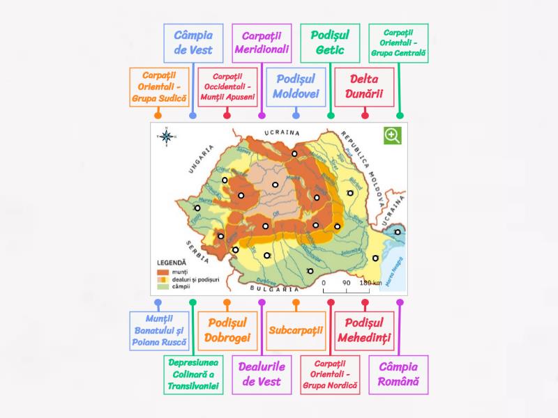 România - regiuni geografice - Labelled diagram