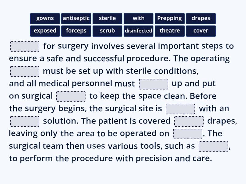 Surgery preparation - Complete the sentence