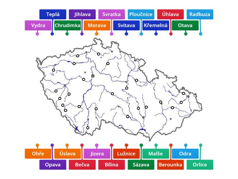 řeky - čr slepá mapa - Označený diagram