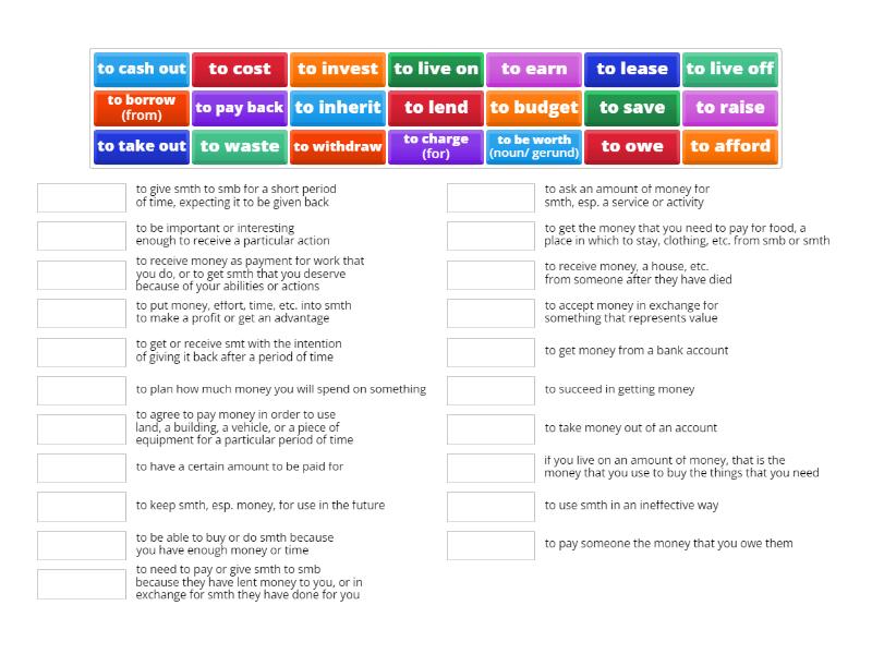 EF Inter 2A Money Vocabulary Match - Match up