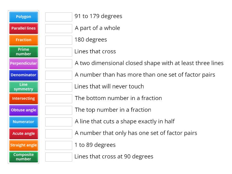 Math vocabulary - Match up