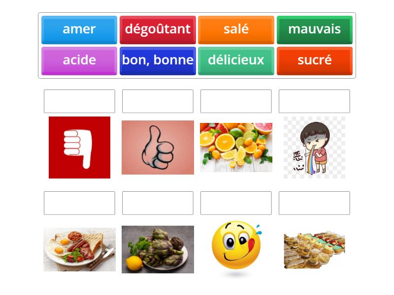 Les adjectifs de la nourriture - Match up
