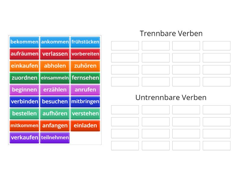 Trennbare und untrennbare Verben (A1) - Group sort