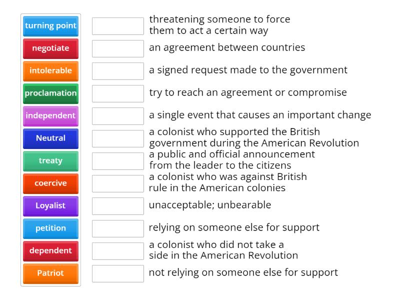 The American Revolution Vocabulary - Match up