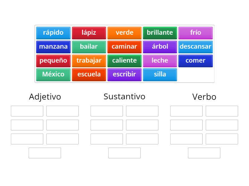 ¿Adjetivo, sustantivo o verbo? - Group sort