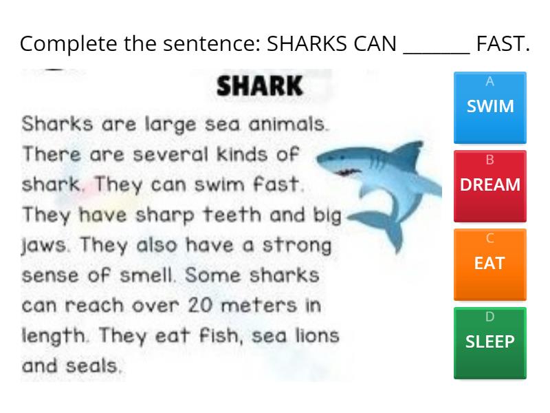 SHARK READING COMPREHENSION - Quiz