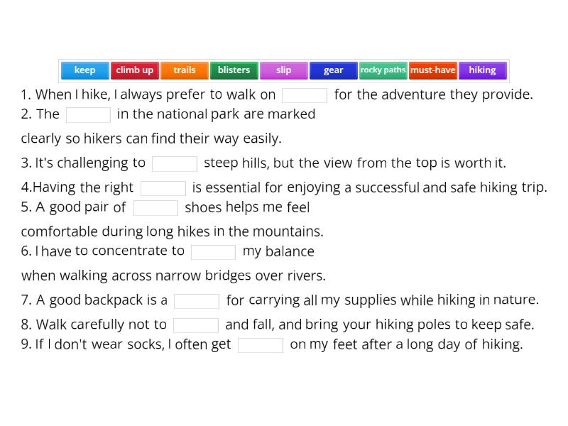 Hiking class activity - Complete the sentence